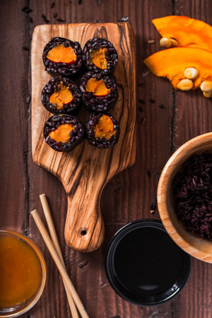 Black Sushi with roasted Hokkaido Pumpkin | Purple Avocado